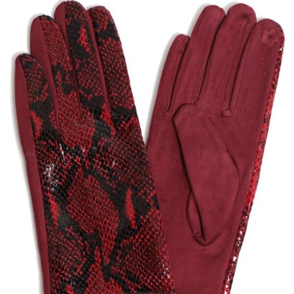 Janice Apparel | Accessories | Red Gloves Snake Print With Fabric Smart ...